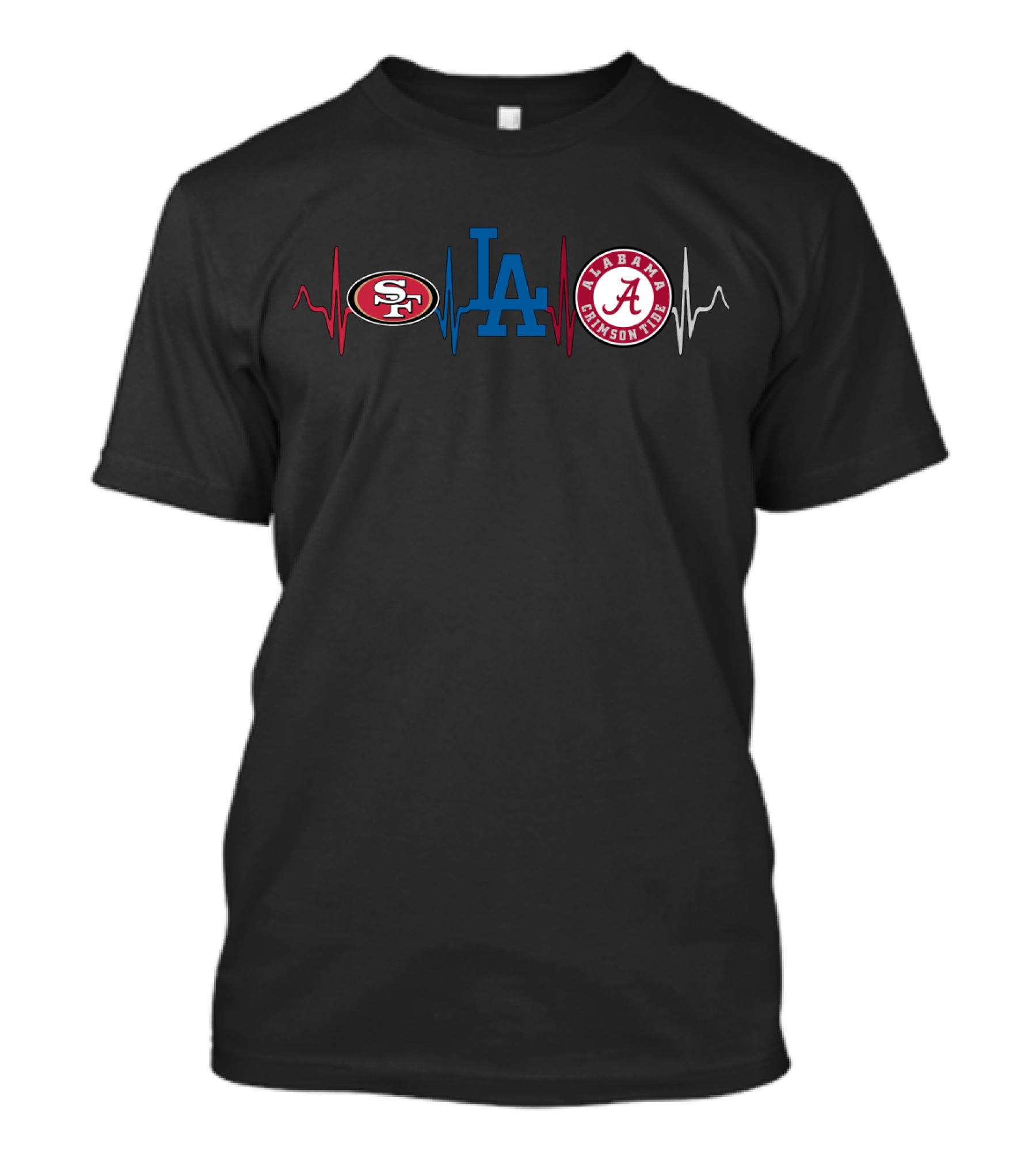 49ers Dodgers Alabama Crimson Tide Heartbeat T-Shirt