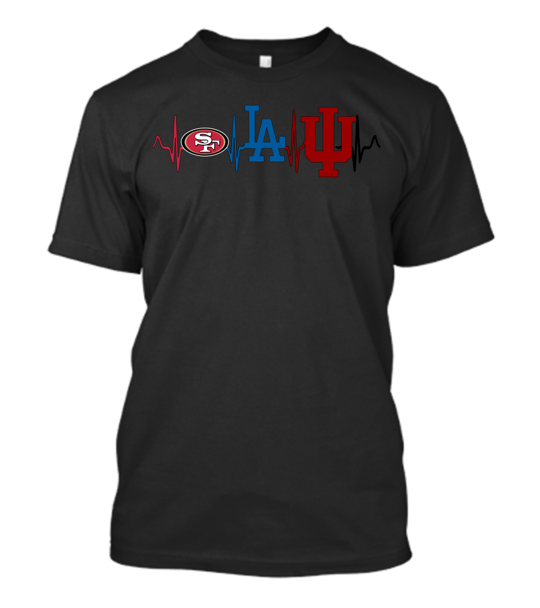 Love 49ers Dodgers Indiana Hoosiers Heartbeat 49ers La Iu T-Shirt
