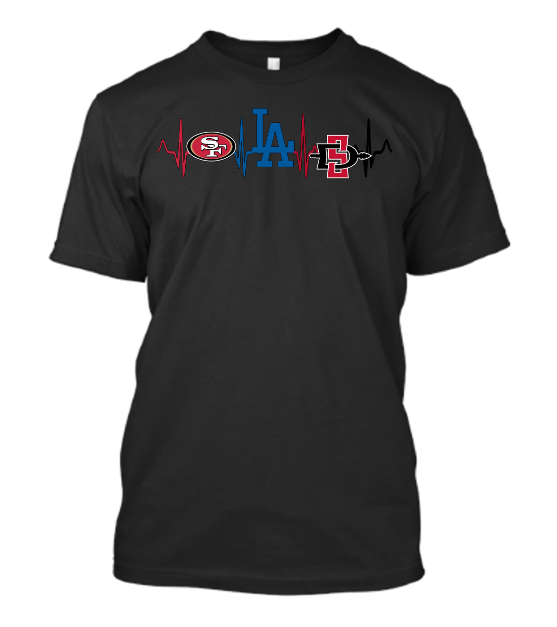 Love 49ers La Dodgers Sdsu Aztecs Heartbeat T-Shirt