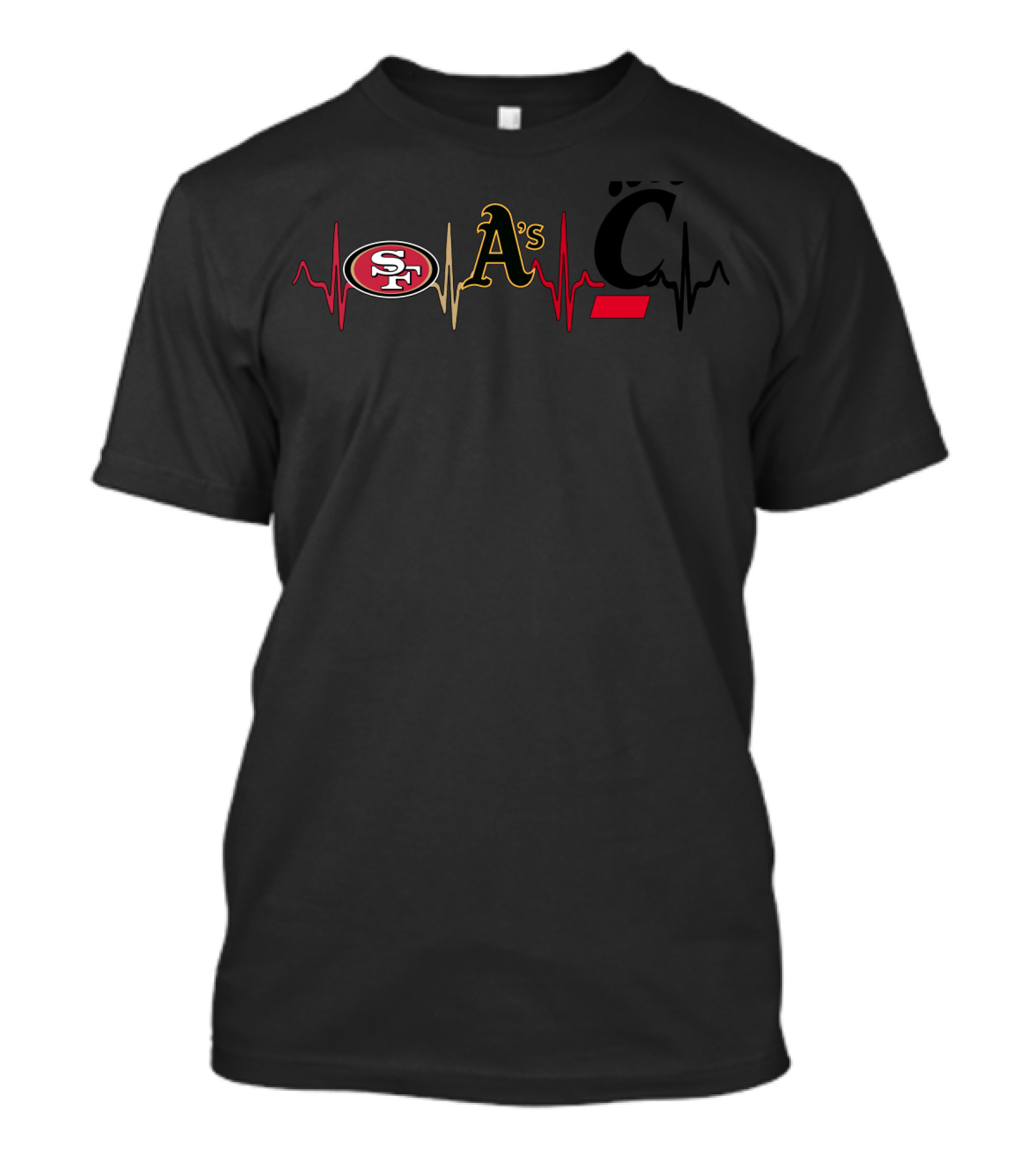 Love 49ers Oakland Athletics Cincinnati Bearcats Ekg Heartbeat Icons T-Shirt