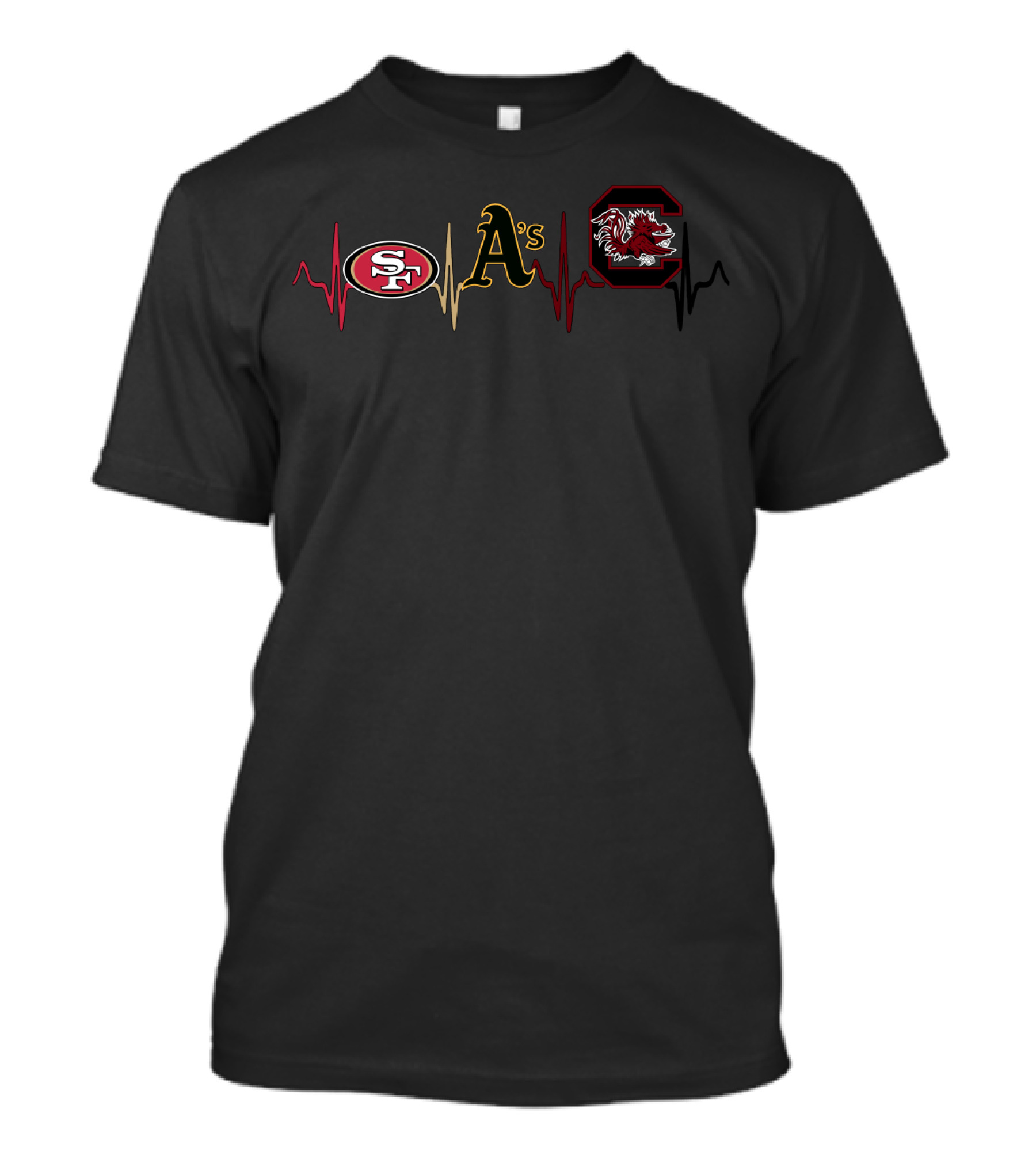 Love 49ers A's Gamecocks Heartbeat Sports T-Shirt