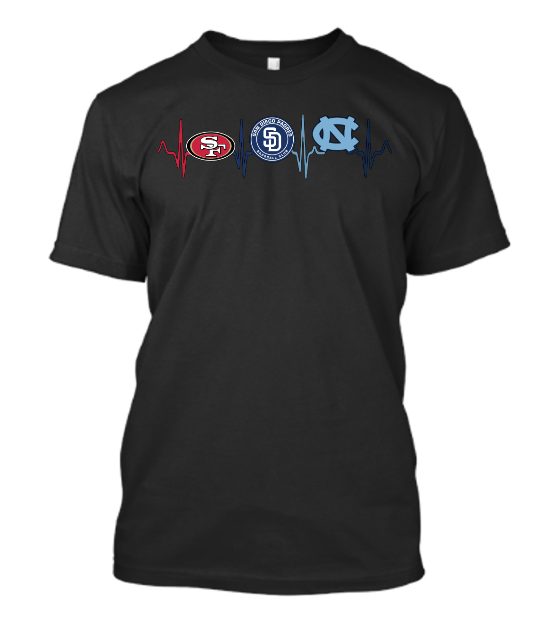 49ers Padres Unc Heartbeat Fan Love T-Shirt