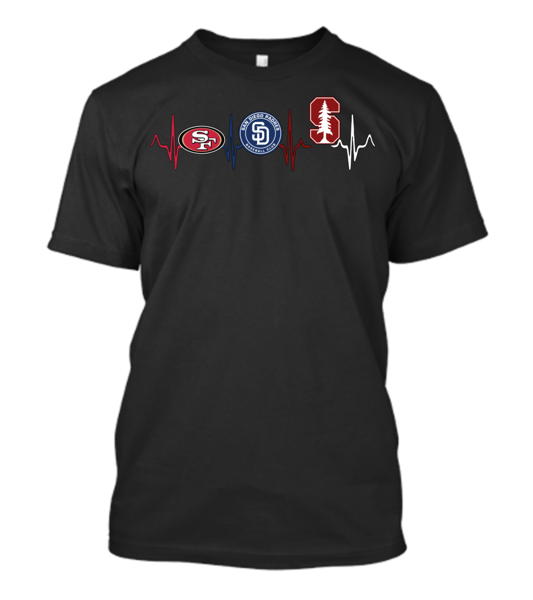 Love 49ers San Diego Padres Stanford Heartbeat T-Shirt