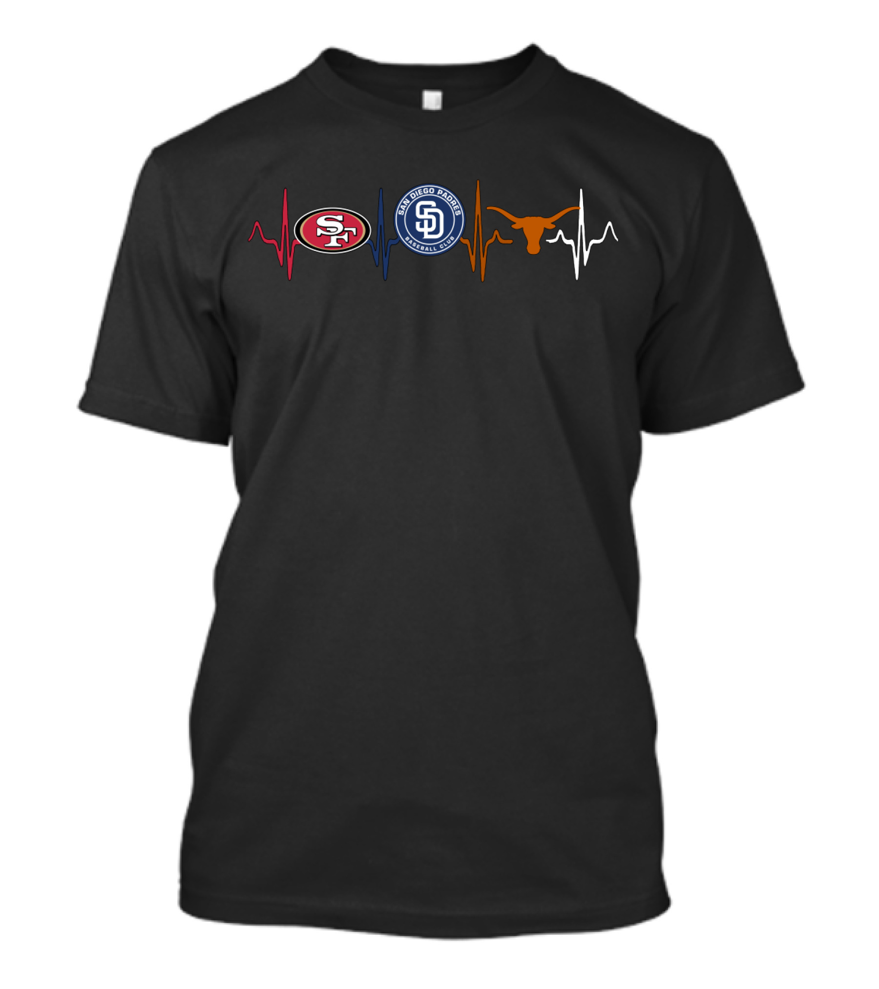 San Francisco 49ers San Diego Padres Texas Longhorns Heartbeat T-Shirt