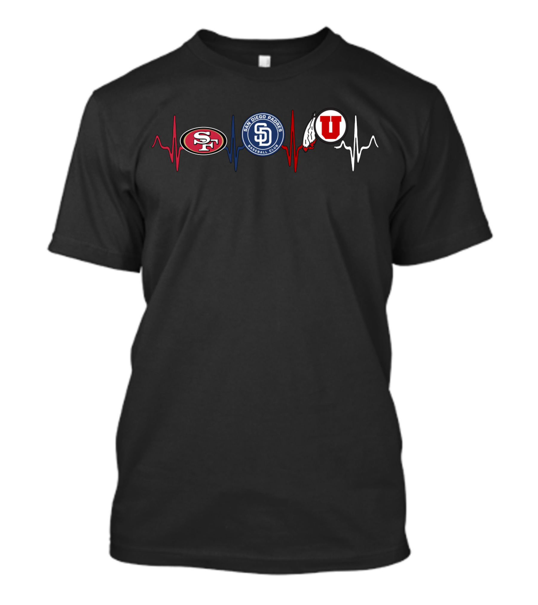 Love San Francisco 49ers San Diego Padres Utah Utes Heartbeat T-Shirt