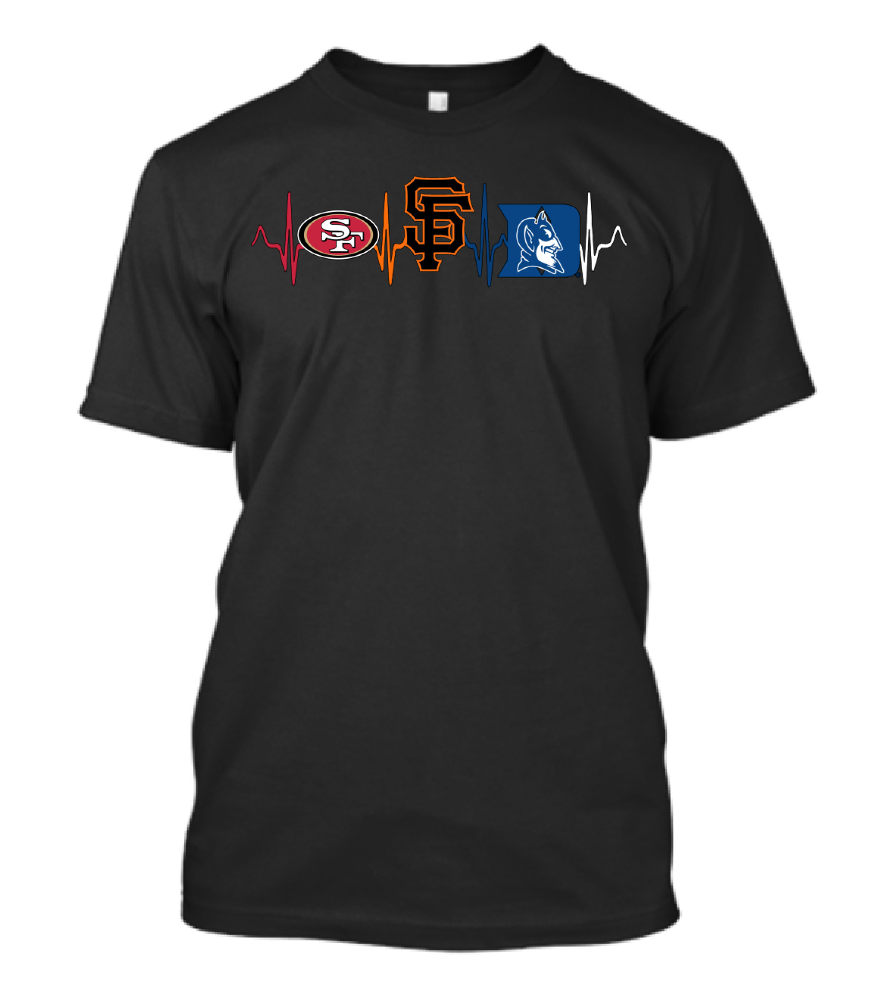 49ers Giants Duke Blue Devils Heartbeat T-Shirt