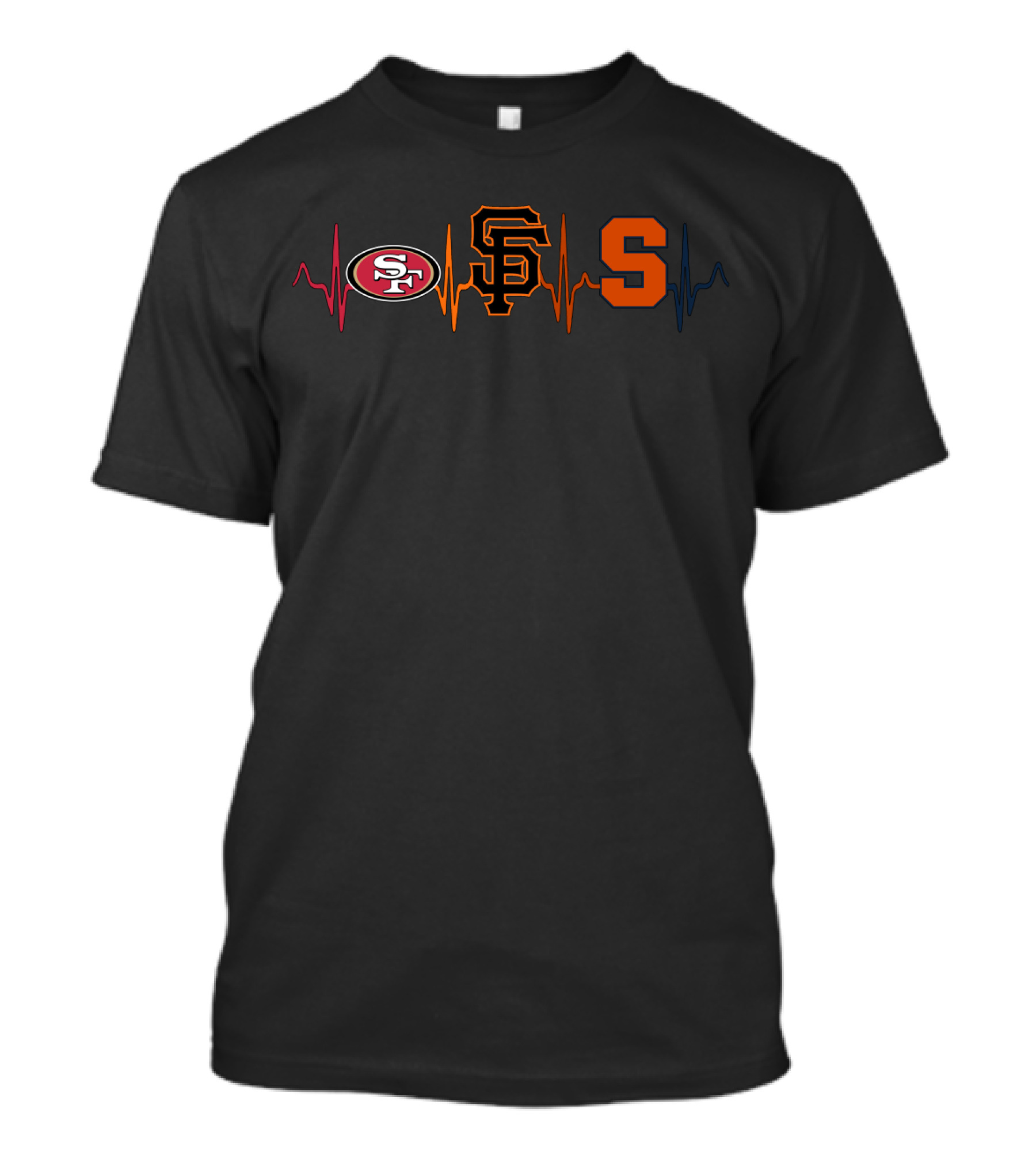 Love 49ers Giants Syracuse Icons With Heartbeat Motif T-Shirt