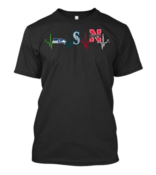 Seahawks Mariners Huskers Heartbeat T-Shirt