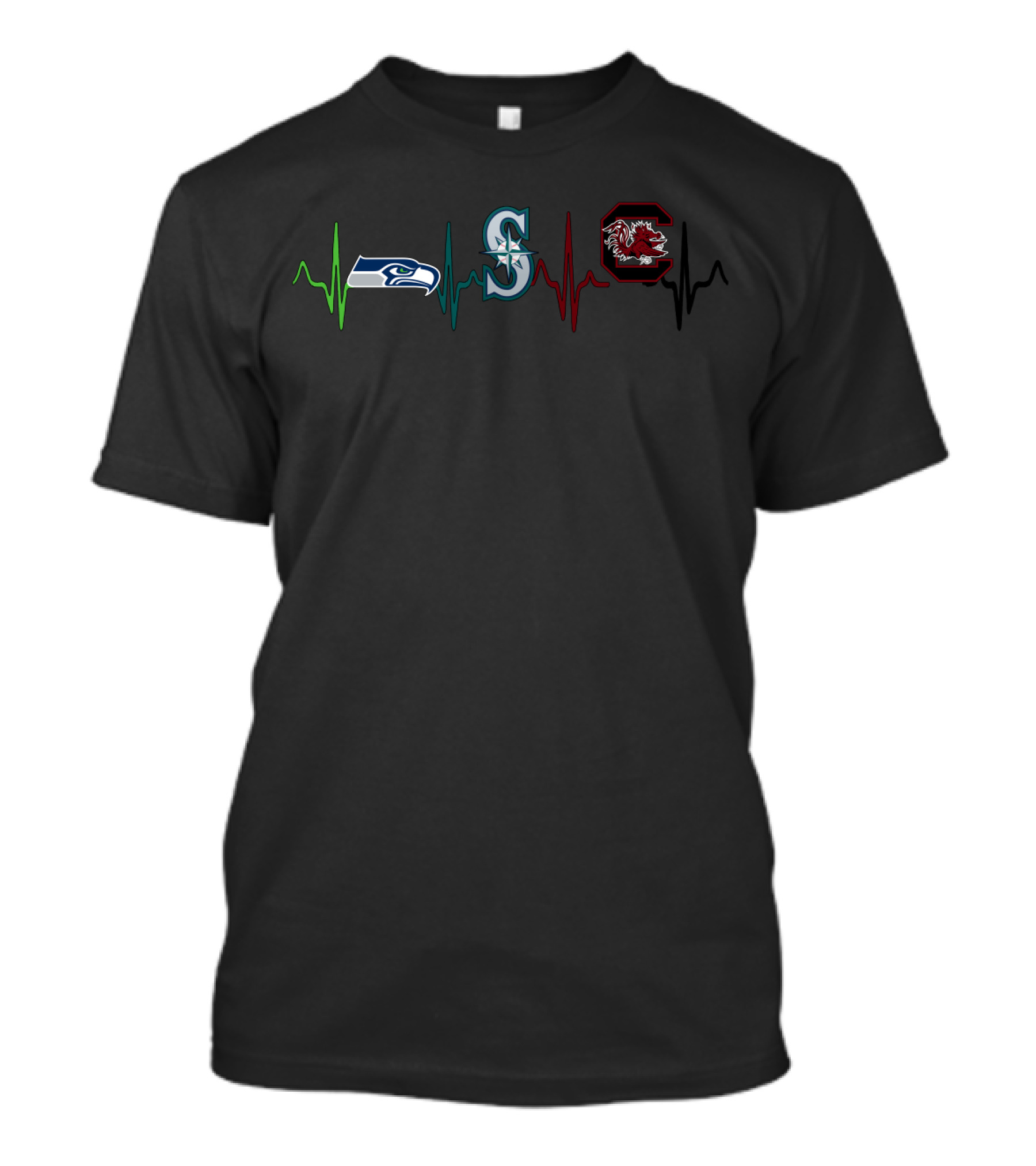 Seahawks Mariners South Carolina Gamecocks Heartbeat T-Shirt