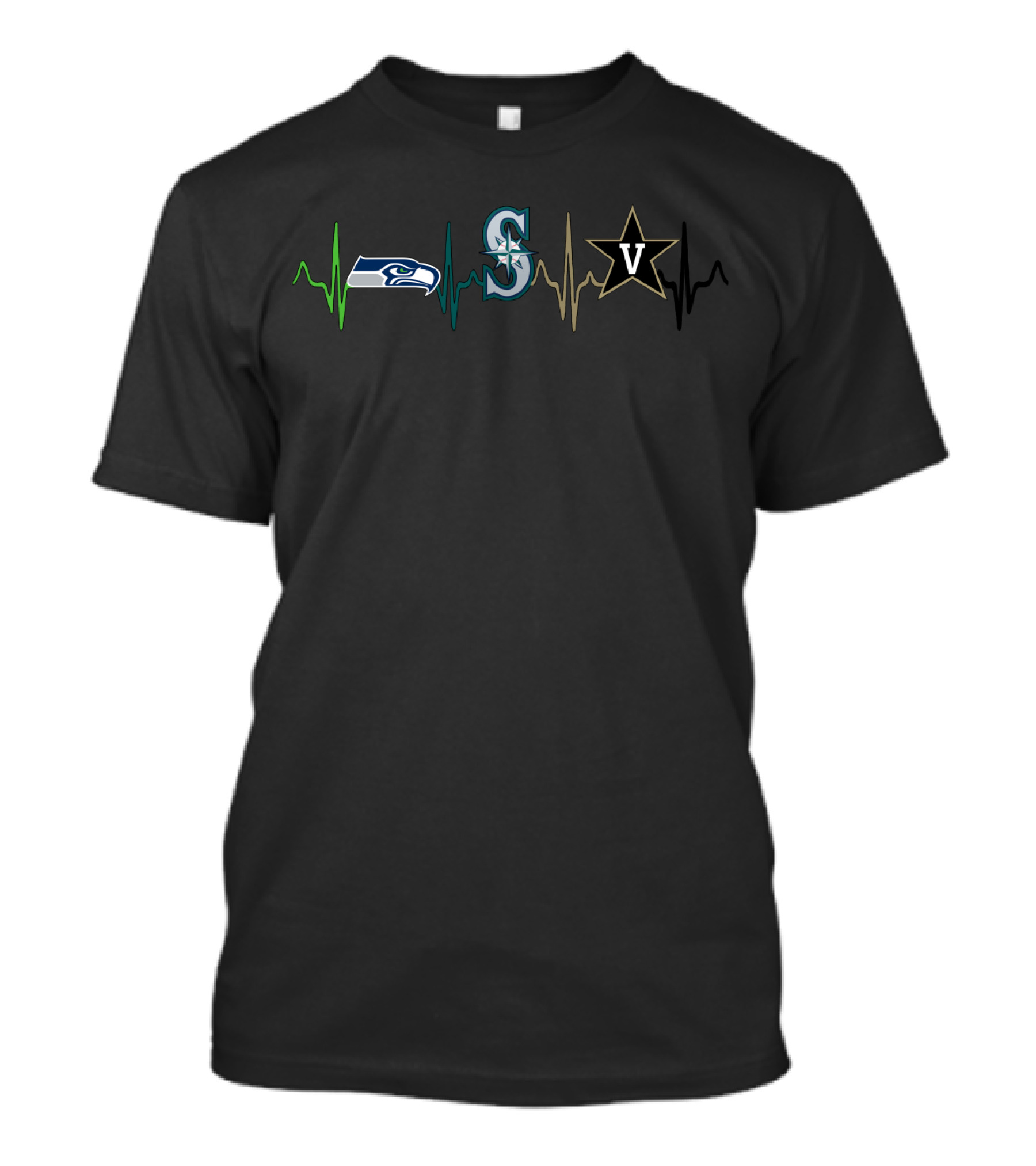 Seahawks Mariners Vanderbilt Heartbeat Logos T-Shirt