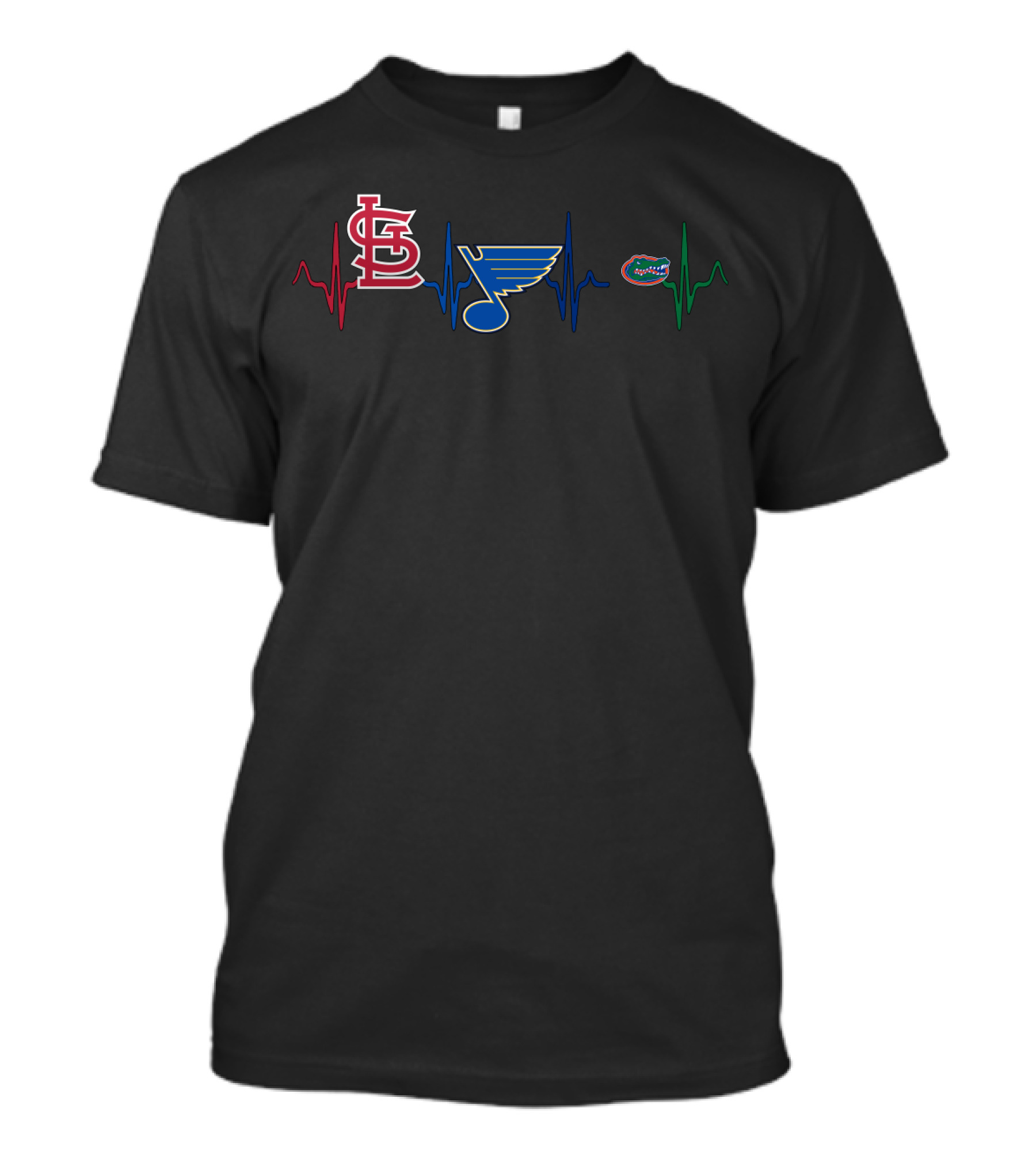 Love Stcardinals Blues Gators Heartbeat T-Shirt