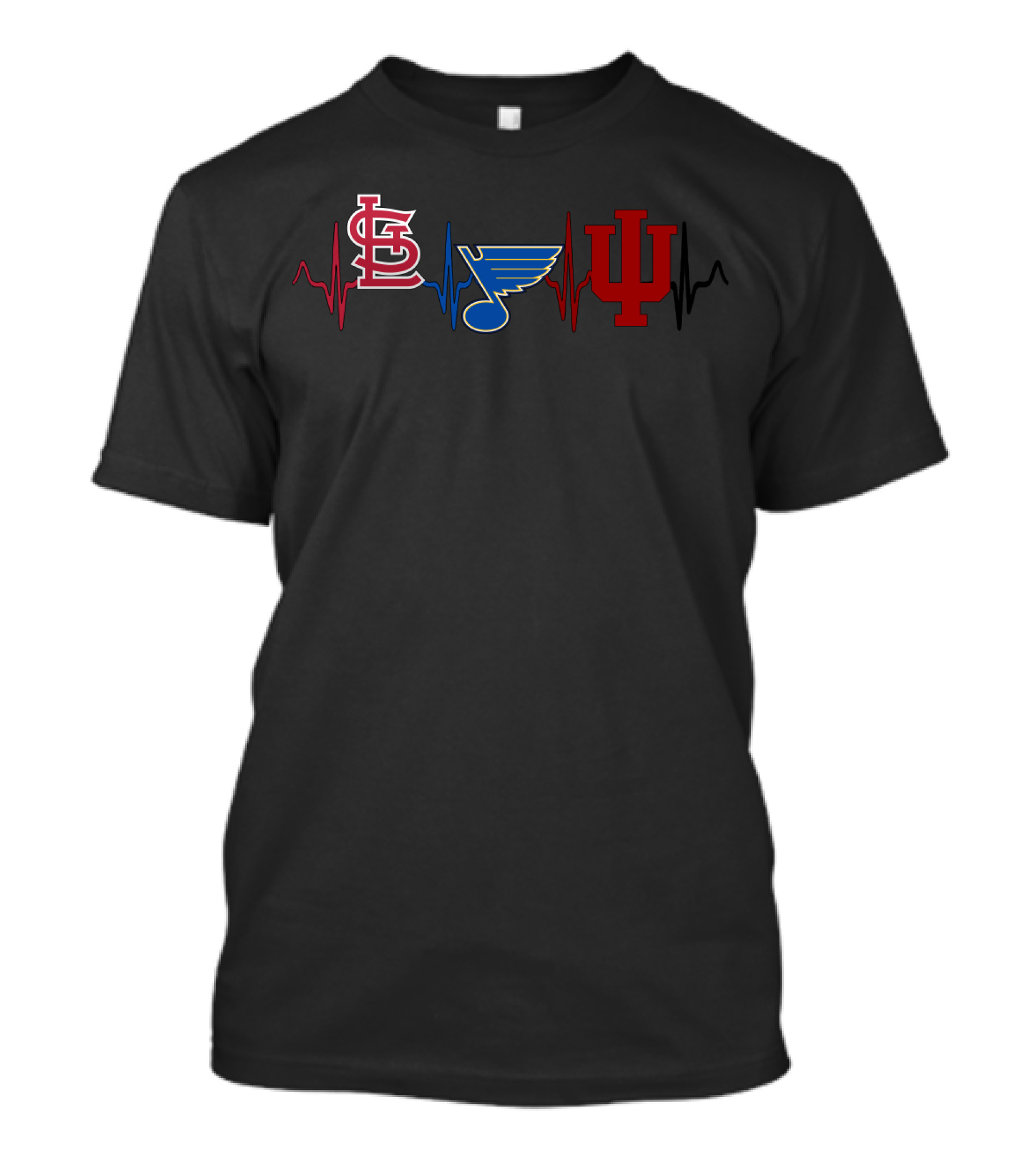 Love St. Louis Cardinals Blues Indiana Hoosiers Heartbeat T-Shirt