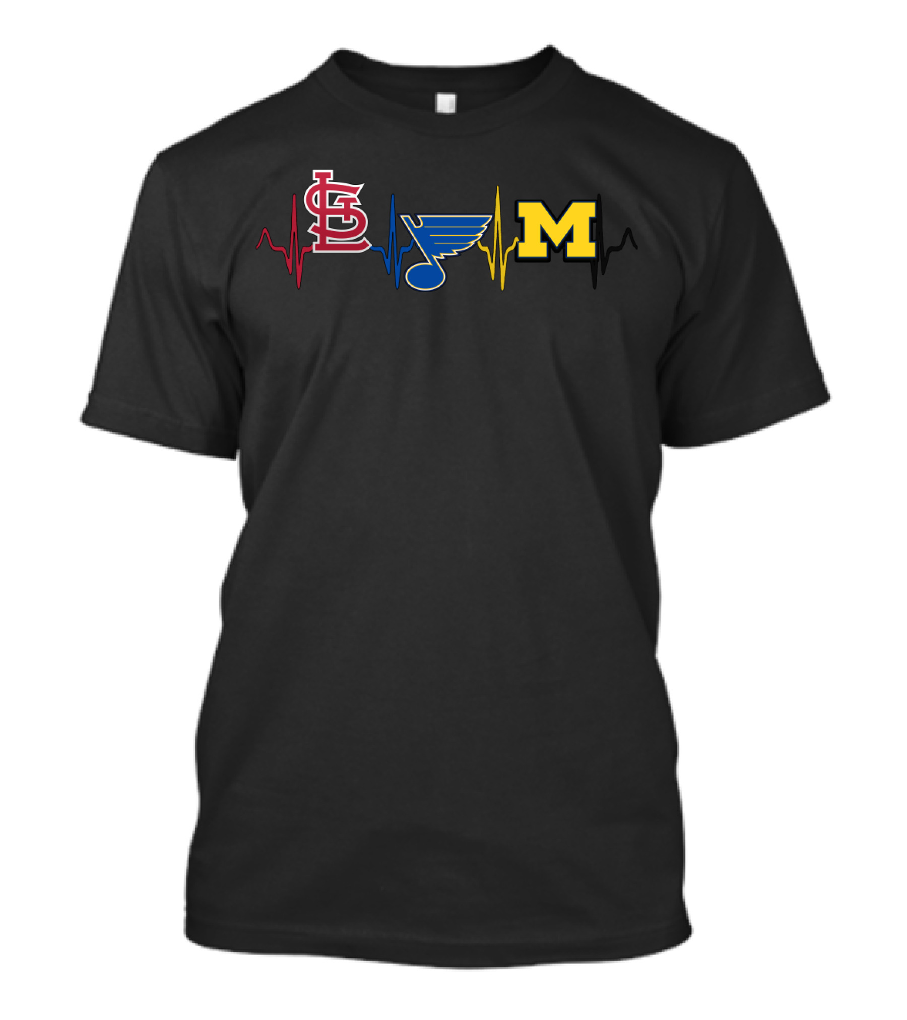 Love St. Louis Cardinals Blues Michigan Wolverines Heartbeat T-Shirt