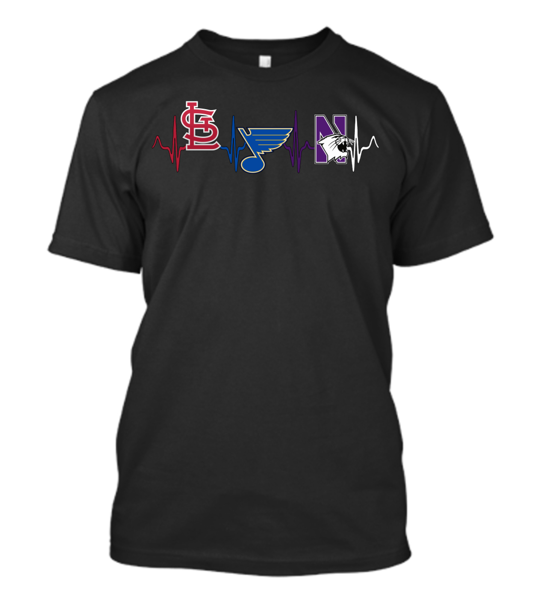 Love St. Louis Cardinals Blues Northwestern Wildcats Heartbeat T-Shirt