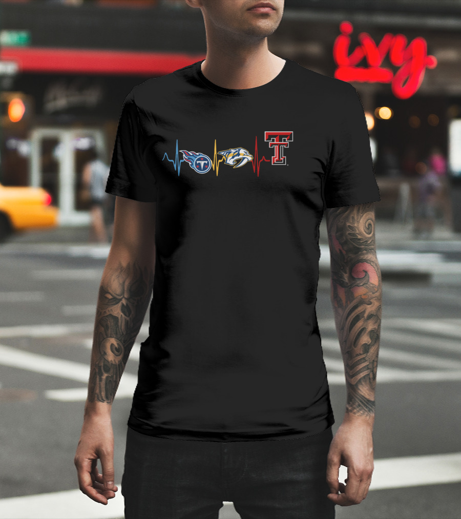 Tennessee Titans Nashville Predators Texas Tech Red Raiders Heartbeat T-Shirt