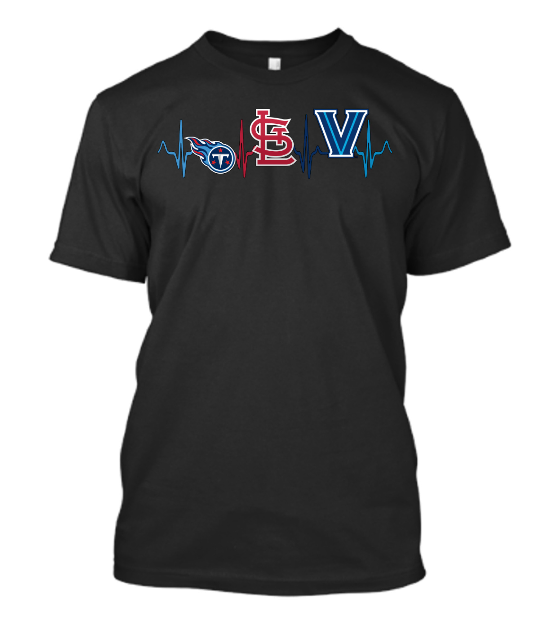 Tennessee Titans And St. Louis Cardinals With Villanova Wildcats Heartbeat T-Shirt