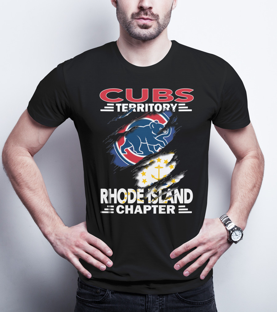 Cubs Territory Rhode Island Chapter Logo With Chicago Cubs And Rhode Island State Symbols T-Shirt