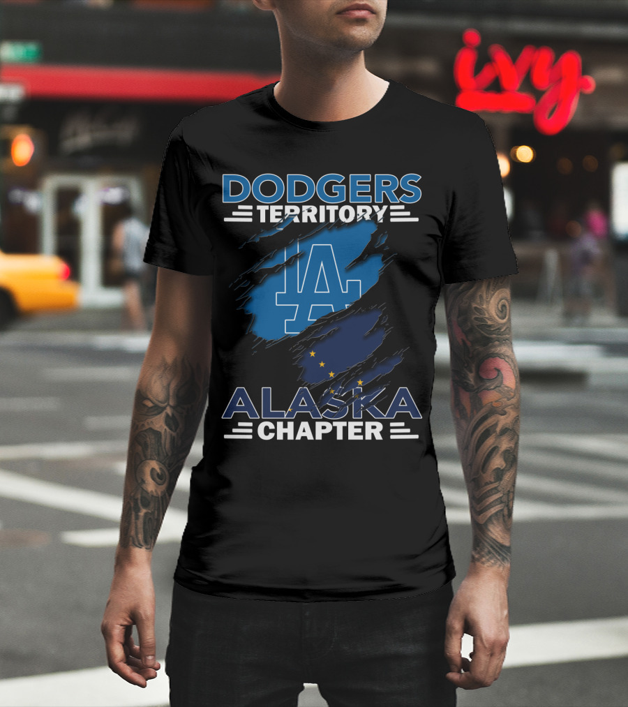 Dodgers Territory Alaska Chapter LA Logo With Alaska Flag T-Shirt