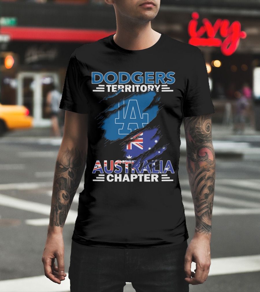 Dodgers Territory Australia Chapter LA Logo And Australian Flag Elements T-Shirt