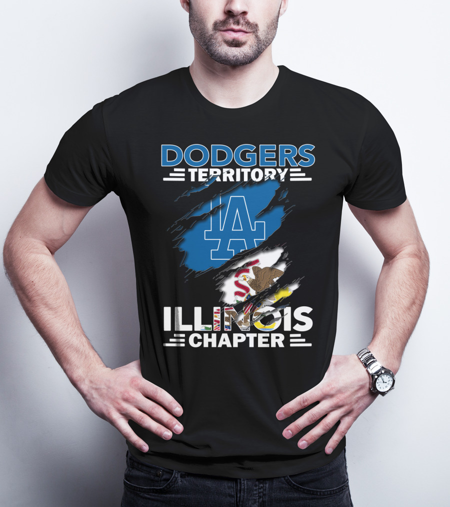 Dodgers Territory Illinois Chapter LA Logo And Illinois Flag Emblem T-Shirt