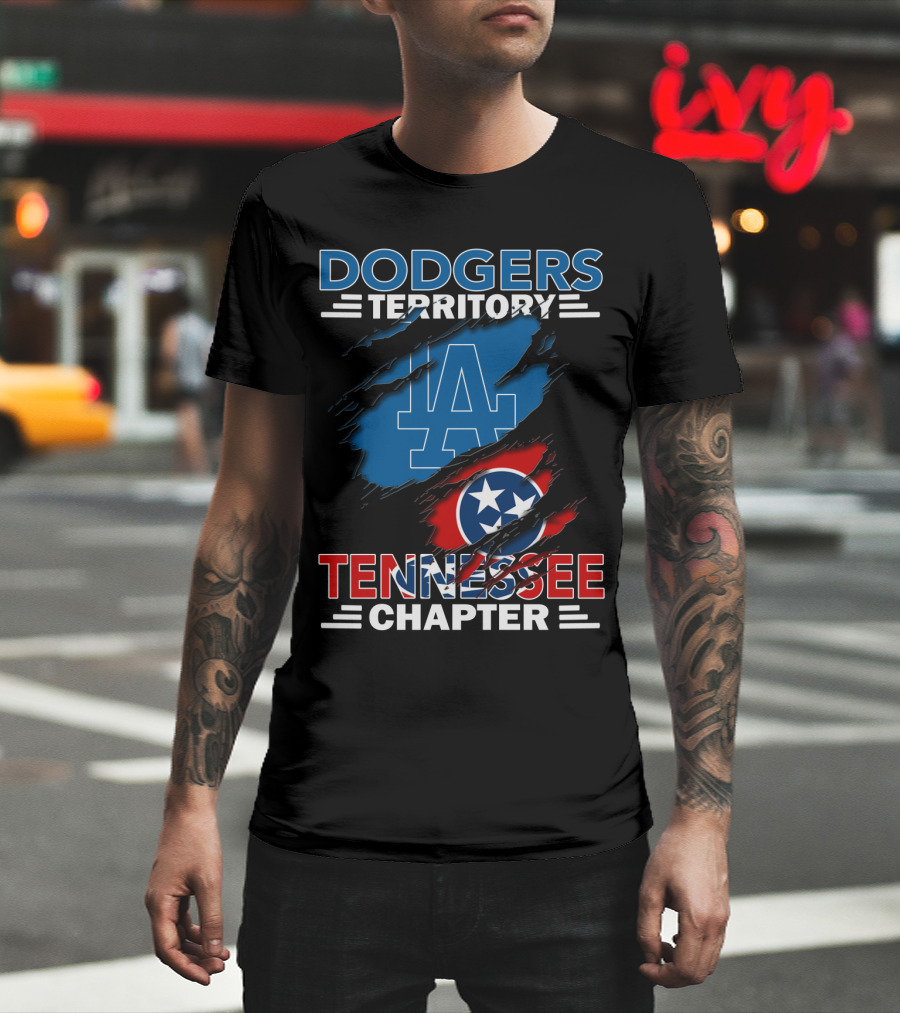 Dodgers Territory LA Logo Tennessee Chapter Tri-Star Flag T-Shirt