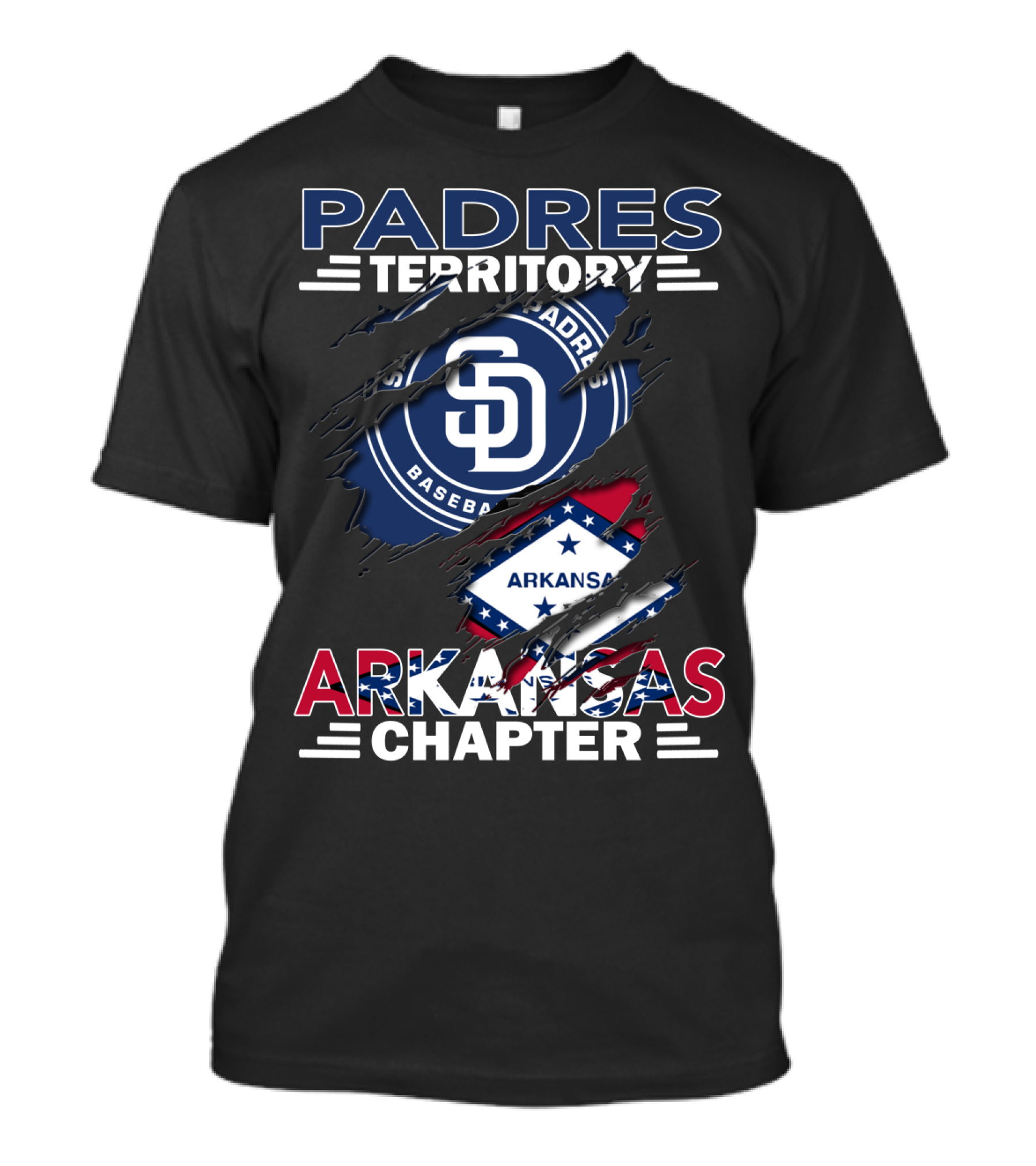 Padres Territory Arkansas Chapter SD Baseball Logo With Arkansas Flag Elements T-Shirt