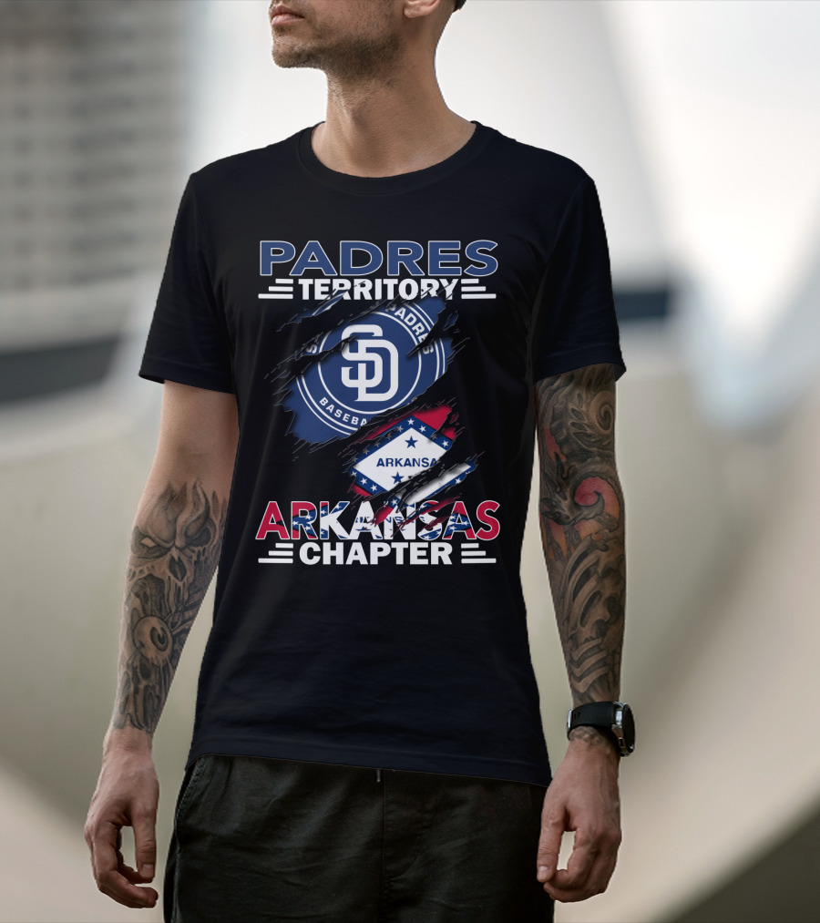 Padres Territory Arkansas Chapter SD Baseball Logo With Arkansas Flag Elements T-Shirt