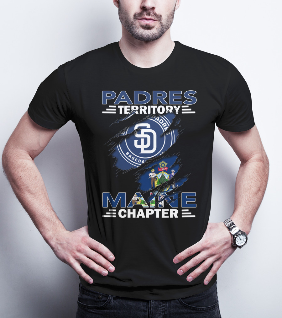 Padres Territory Maine Chapter SD Logo Baseball Maine Flag T-Shirt