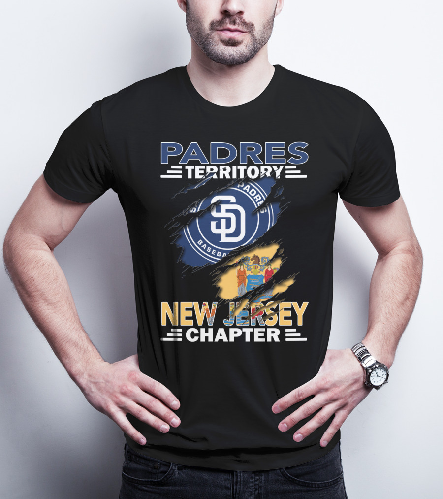 Padres Territory New Jersey Chapter SD Baseball Logo And State Flag Elements T-Shirt