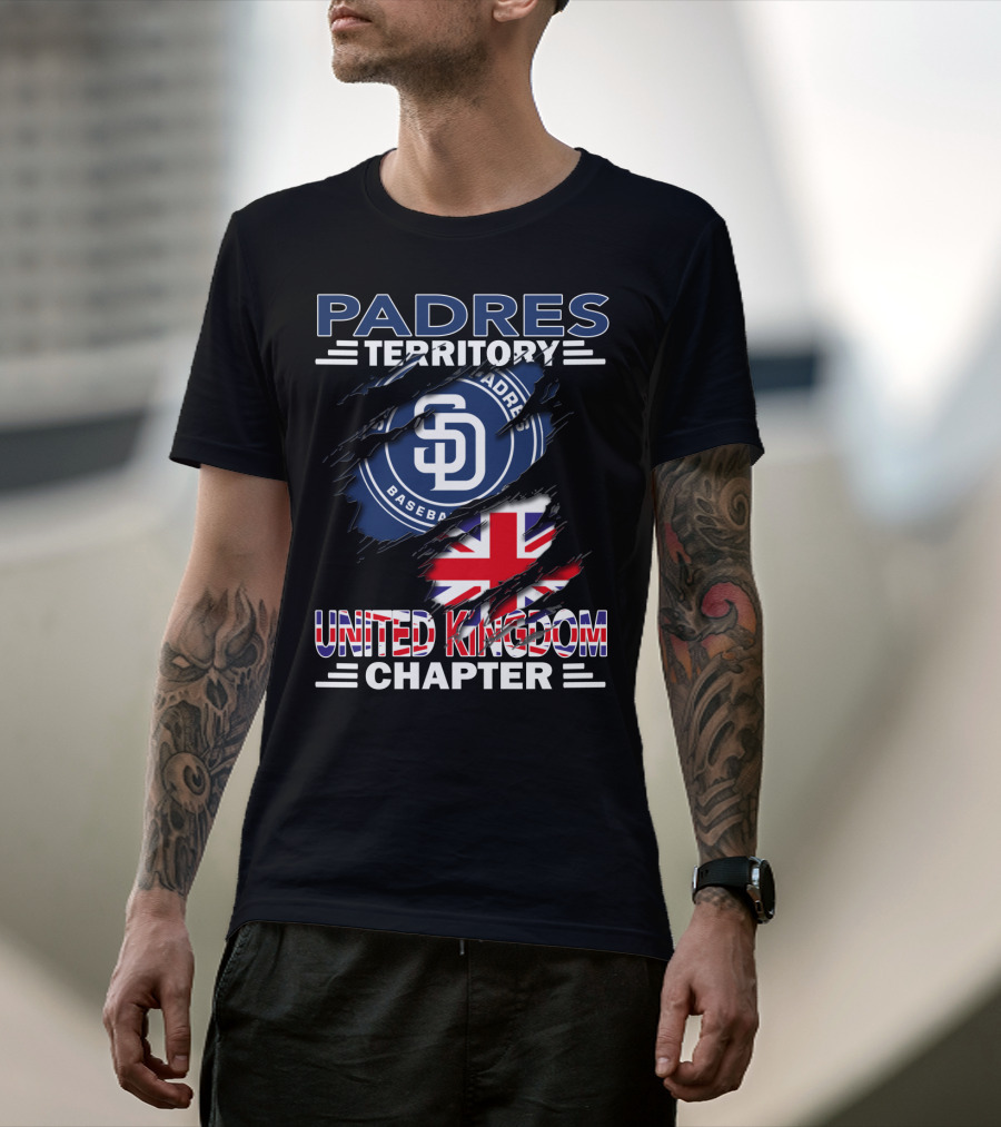 Padres Territory Baseball United Kingdom Chapter With SD Logo And Union Jack T-Shirt
