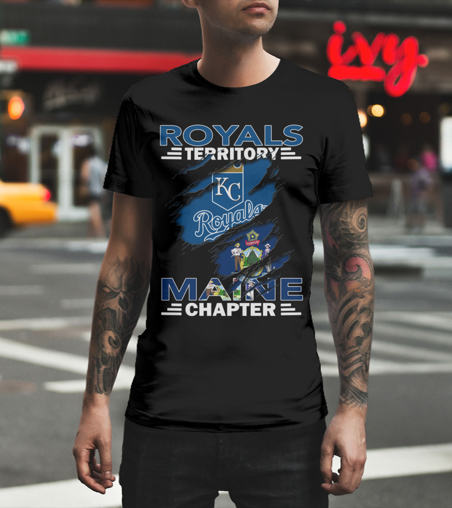 Royals Territory KC Logo Maine State Badge Chapter T-Shirt