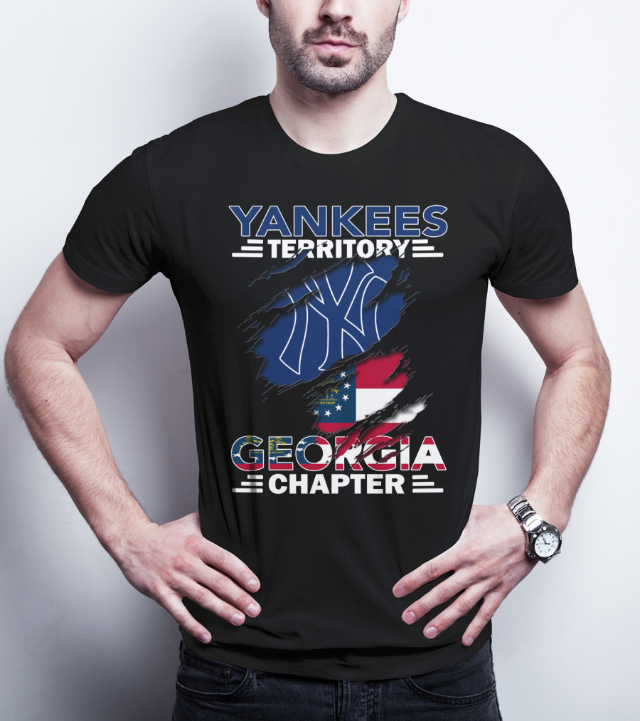Yankees Territory Georgia Chapter With Flag And Logo Background T-Shirt