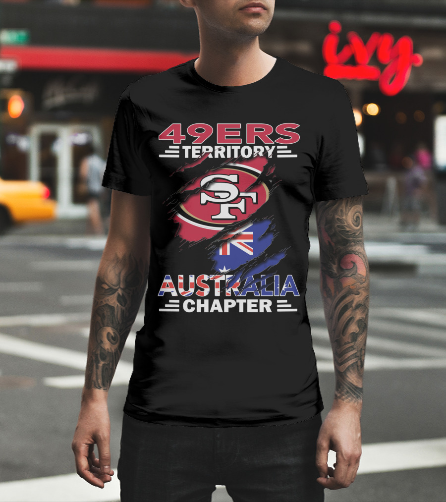 49ers Territory Australia Chapter SF Logo With Australian Flag Background T-Shirt