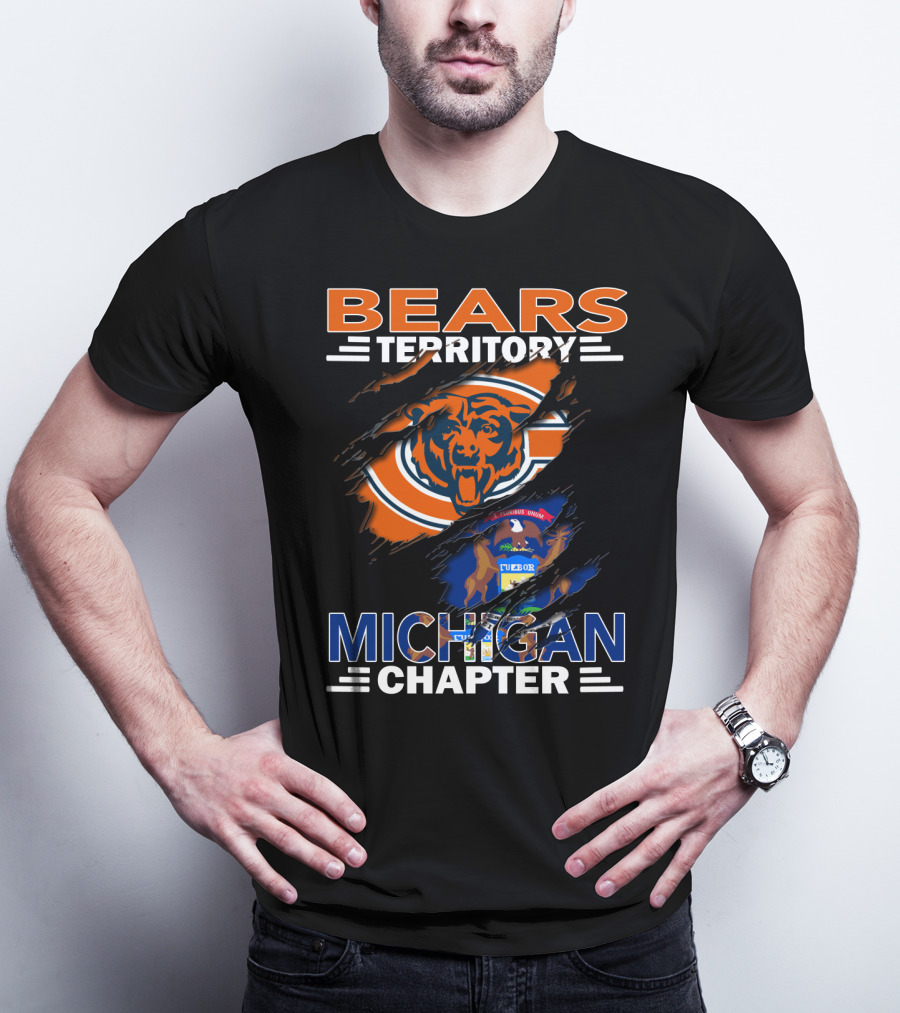 Bears Territory Detroit Michigan Chapter Logo Featuring Bear Mascot And State Flag T-Shirt