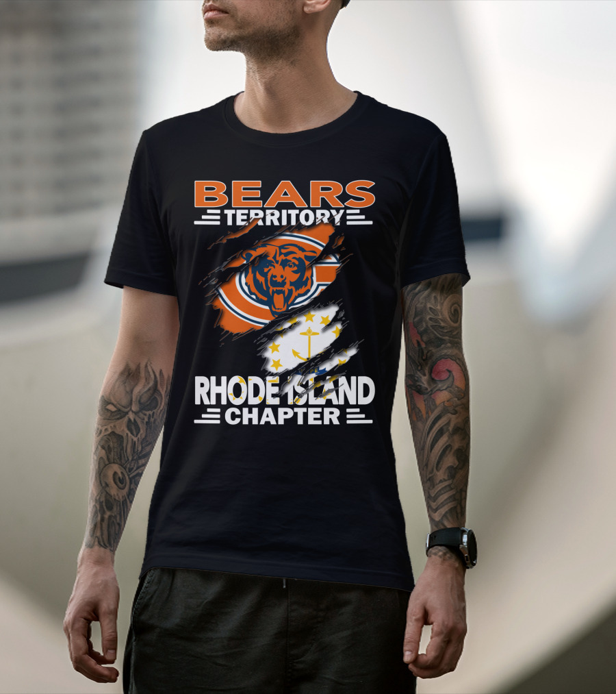 Bears Territory Rhode Island Chapter Chicago Bears Logo And Rhode Island Flag T-Shirt