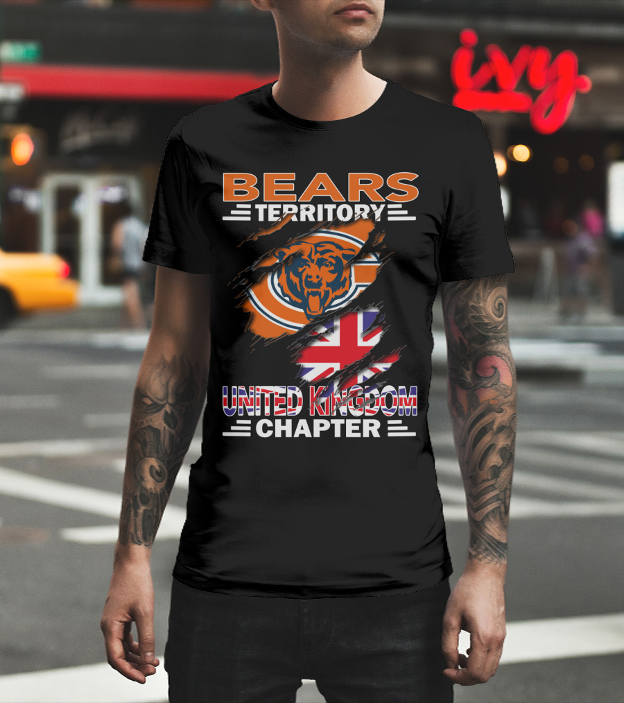 Bears Territory United Kingdom Chapter NFL Fan Club Logo With Union Jack And Bear Emblem T-Shirt