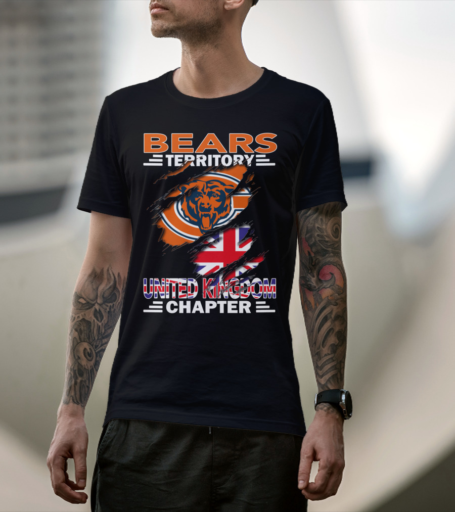 Bears Territory United Kingdom Chapter NFL Fan Club Logo With Union Jack And Bear Emblem T-Shirt