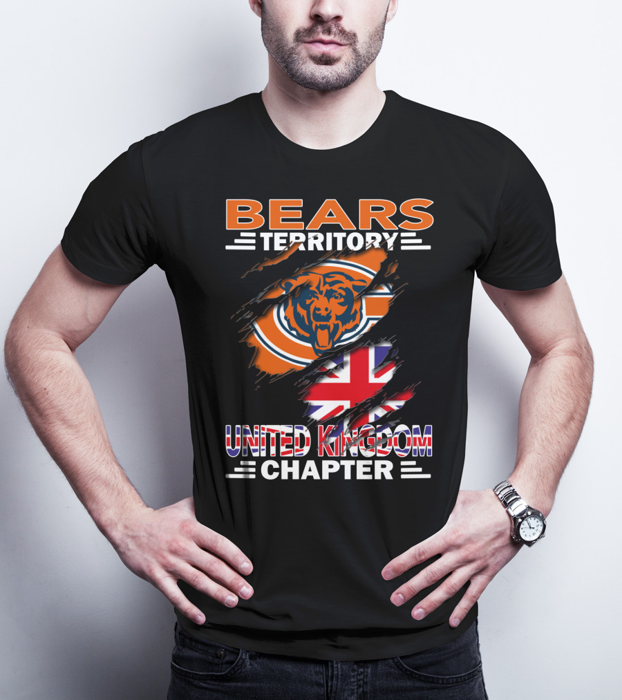 Bears Territory United Kingdom Chapter NFL Fan Club Logo With Union Jack And Bear Emblem T-Shirt