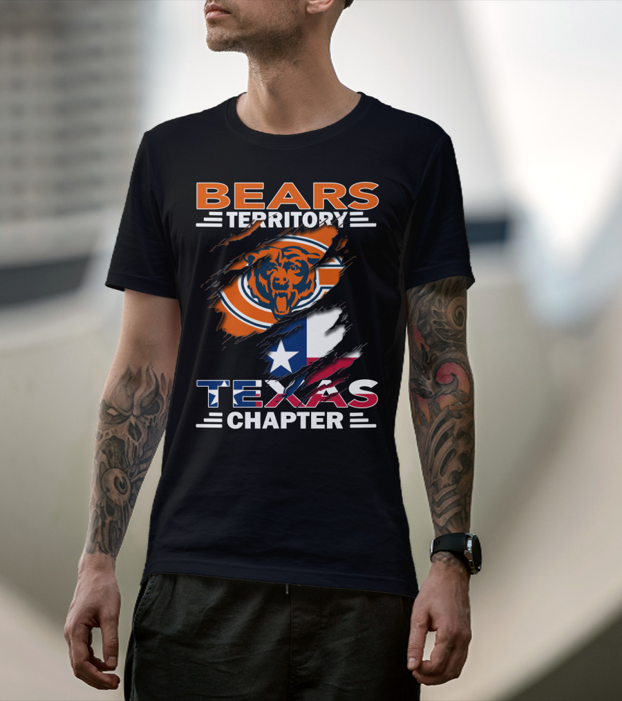 Bears Territory Texas Chapter Chicago Bears Logo Ripped Texas Flag T-Shirt