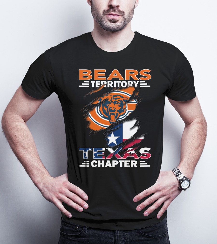 Bears Territory Texas Chapter Chicago Bears Logo Ripped Texas Flag T-Shirt