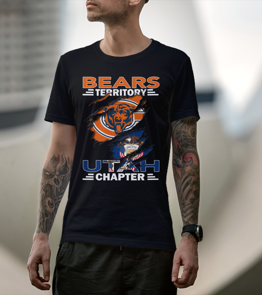 Bears Territory Utah Chapter Chicago Bears Utah State Flag T-Shirt