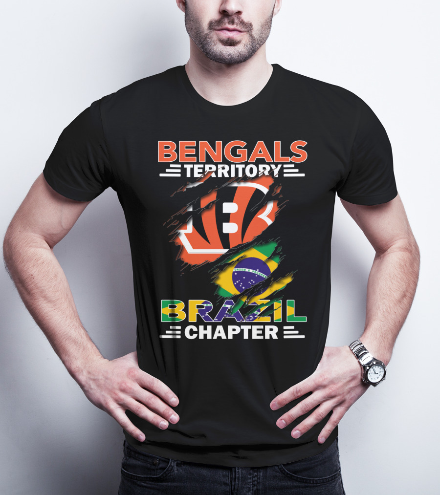 Bengals Territory Brazil Chapter NFL Fan Club Brazilian Flag And Football T-Shirt