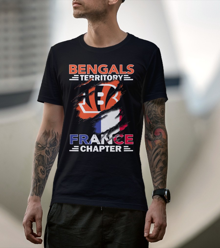 Bengals Territory France Chapter Iconic B Logo With Tricolor Flag T-Shirt