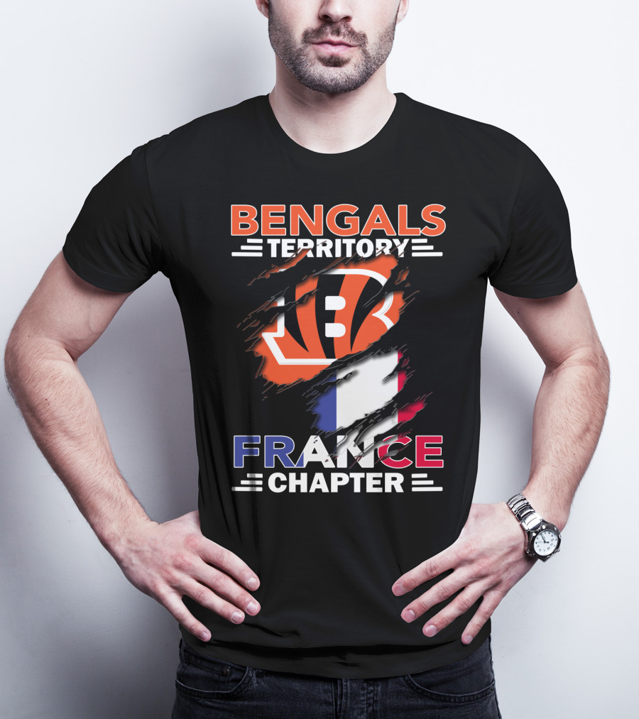 Bengals Territory France Chapter Iconic B Logo With Tricolor Flag T-Shirt