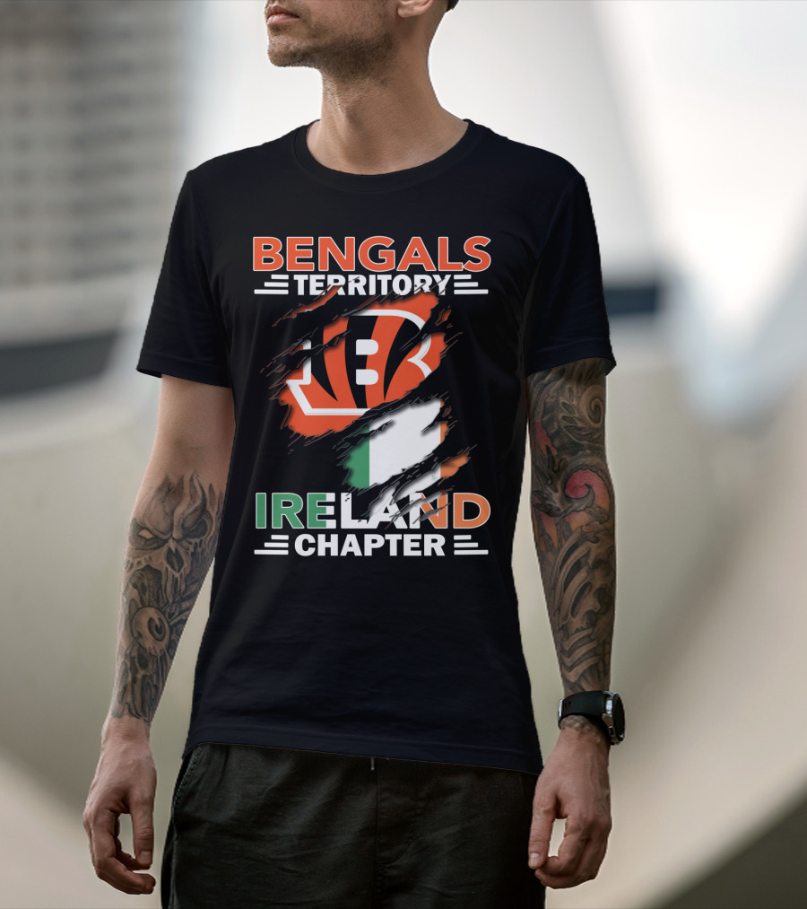 Bengals Territory Ireland Chapter Logo With Irish Flag And Team Emblem T-Shirt