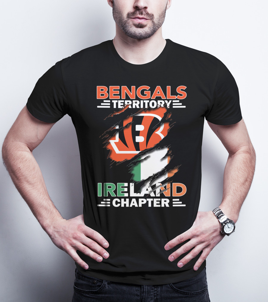 Bengals Territory Ireland Chapter Logo With Irish Flag And Team Emblem T-Shirt