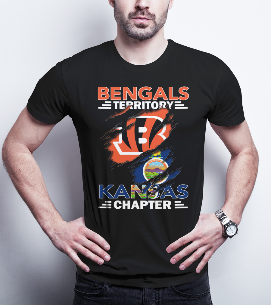 Bengals Territory Kansas Chapter Logo With State Flag Background T-Shirt