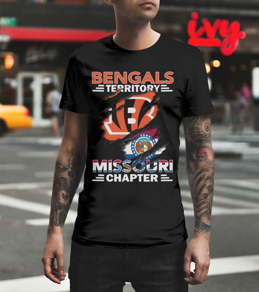 Bengals Territory Missouri Chapter With Torn Logo And State Flag T-Shirt