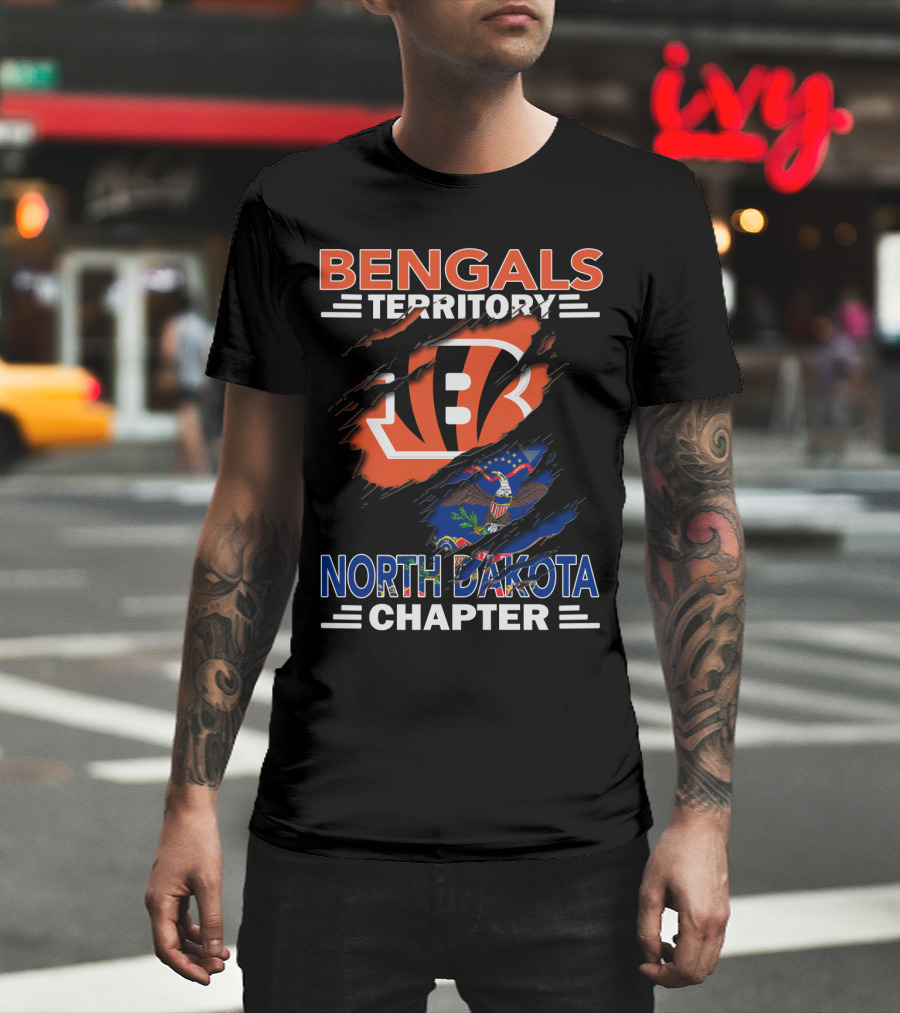 Bengals Territory North Dakota Chapter Logo With State Flag And Football Team T-Shirt