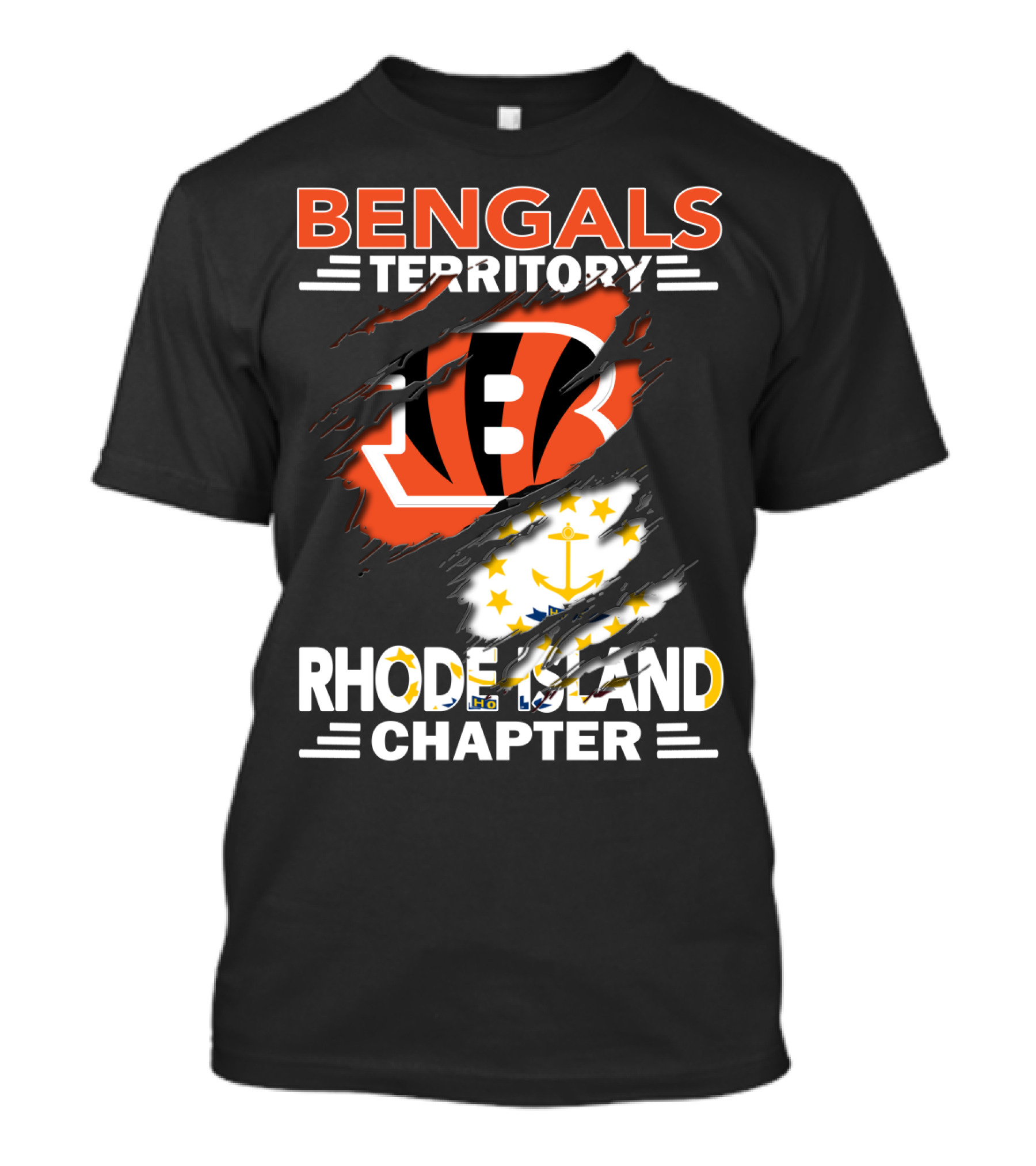 Bengals Territory Rhode Island Chapter Logo With State Flag Elements T-Shirt